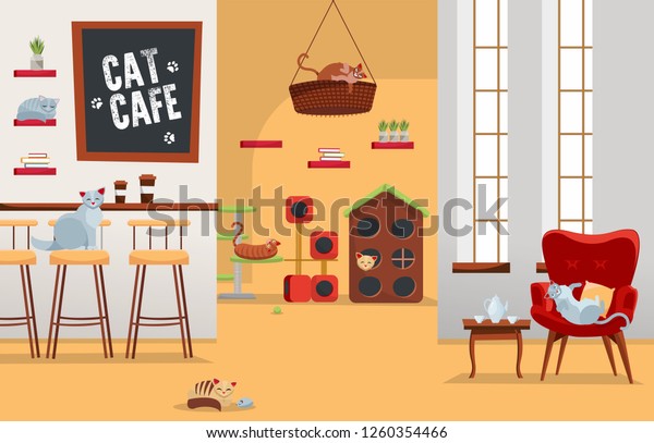Interior Cat Cafe Cozy Place Coffee Stock Vector (Royalty Free) 1260354466
