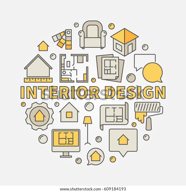 Interior Design Colorful Illustration Vector Circular Stock Vector ...