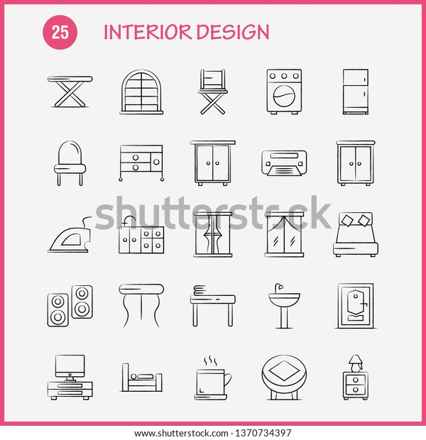 Interior Design Hand Drawn Icons Set Stock Vector (Royalty Free ...