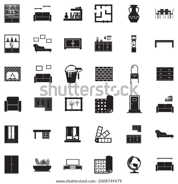 Interior Design Icons Black Flat Design Stock Vector (Royalty Free ...
