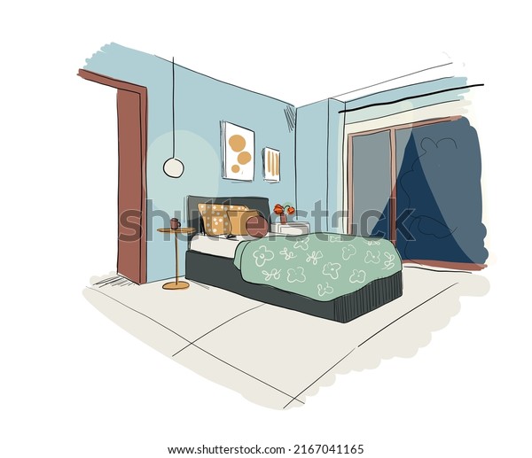 Interior Design Illustration Hand Drawn Sketch Stock Vector (Royalty ...