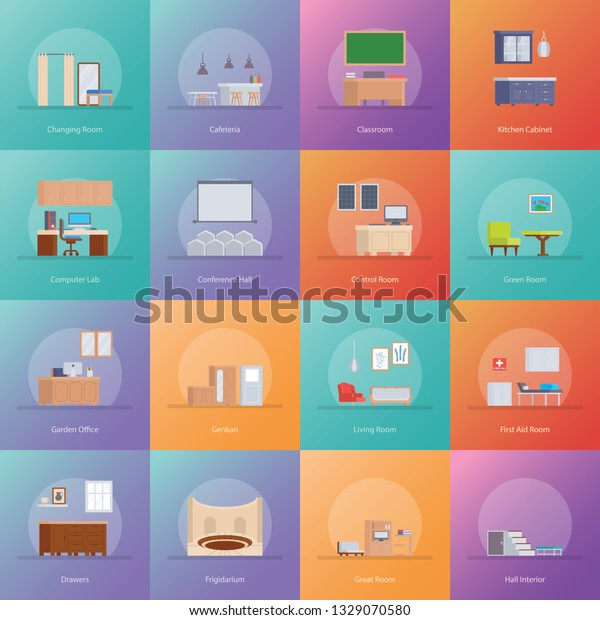 Interior Design Room Types Icons Set Stock Vector (Royalty Free ...