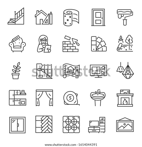Interior Exterior Design Icon Set Interior Stock Vector (Royalty Free ...