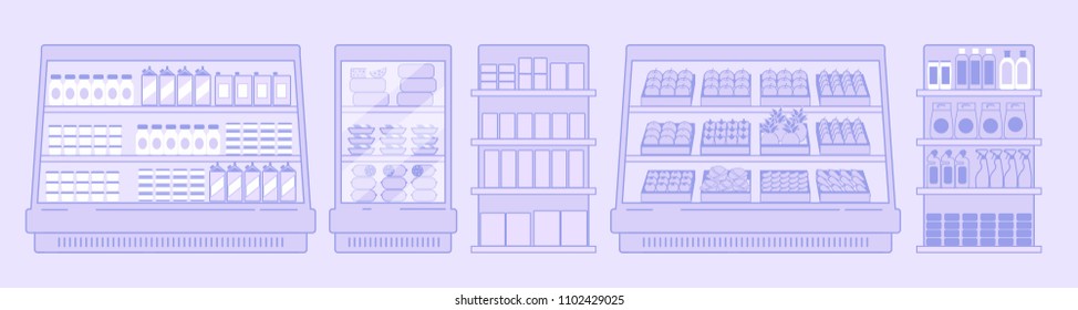 Interior Grocery Store Showcases Refrigeration Equipment Stock Vector ...