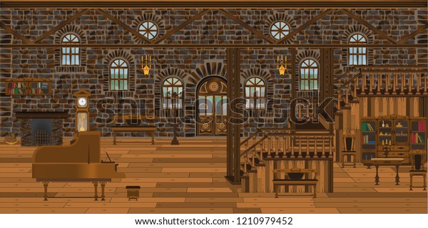 Interior Large Hall Living Room Castle: เวกเตอร์สต็อก (ปลอดค่าลิขสิทธิ์ ...