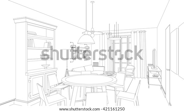 Interior Line Drawing On White Background Stock Vector (Royalty Free ...