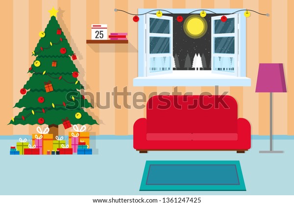 Interior Living Room Christmas Themevector Illustration Stock Vector ...