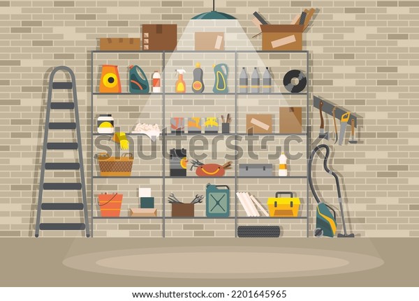 Interior Modern Storeroom Metal Shelves Storage Stock Vector (Royalty ...