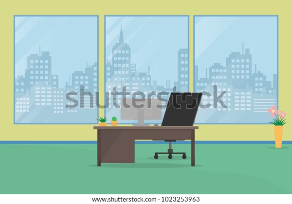 Interior Office Businessindoor Background Table Computervector Stock ...