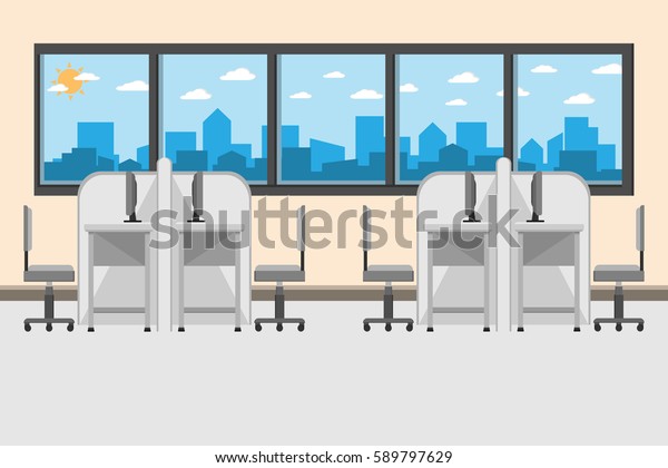 Interior Office Room Design Computer On: เวกเตอร์สต็อก (ปลอดค่า ...
