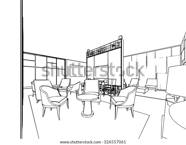 Interior Outline Sketch Drawing Perspective Space Stock Vector (Royalty ...
