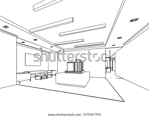 Interior Outline Sketch Drawing Perspective Space Stock Vector (Royalty ...