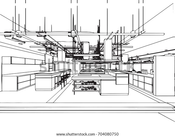 Interior Outline Sketch Drawing Perspective Space Stock Vector (Royalty ...