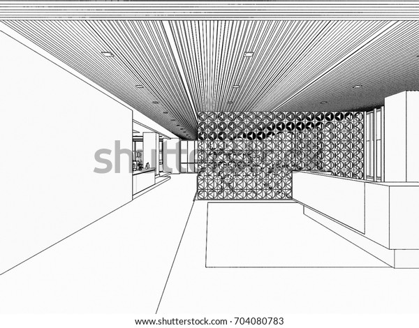 Interior Outline Sketch Drawing Perspective Space Stock Vector (Royalty ...