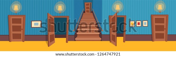 Interior Room Stairs Doors Vector Illustration Stock Vector (Royalty ...