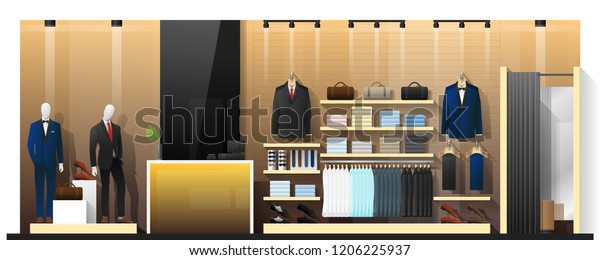 Interior scene of men clothing store , vector , illustration