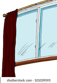 Interior View Sliding Window Curtain Over Stock Vector (Royalty Free ...