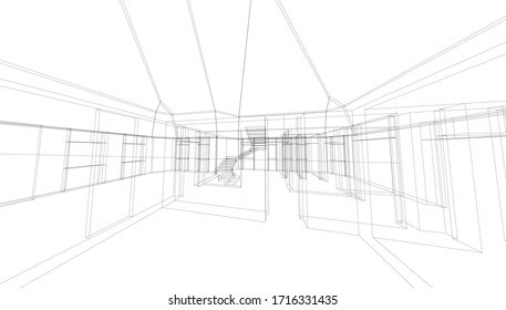 Interior Wire House Perspective 3d Rendering Stock Vector (Royalty Free ...