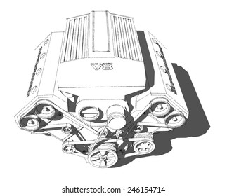 94 V8 car engine drawing Stock Vectors, Images & Vector Art | Shutterstock