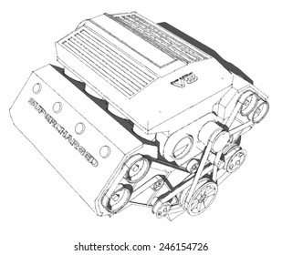 94 V8 car engine drawing Stock Vectors, Images & Vector Art | Shutterstock