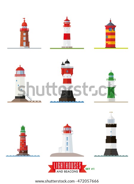 International Lighthouses Icon Set Flat Design Stock Vector (Royalty ...