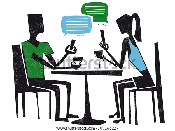 Internet Addiction Illustration Couple Being Interrupt Stock Vector ...
