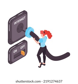 Internet Blocking Isometric Concept Female Character Stock Vector ...