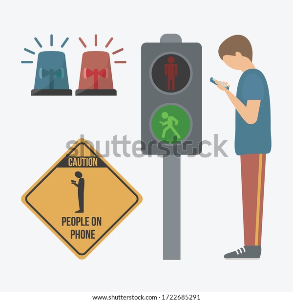 Internet Cellphone Addiction Stickers Vector People Stock Vector ...