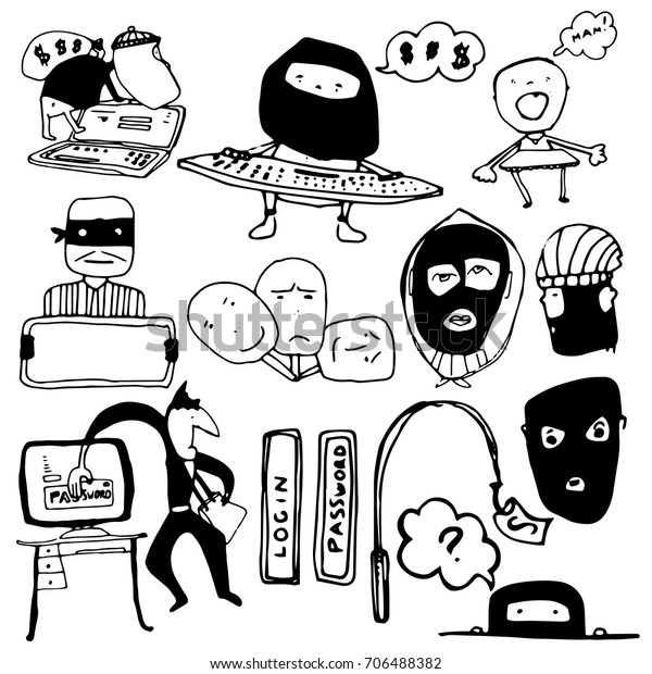 Internet Safety Illustration Set Doodle Illustration Stock Vector ...