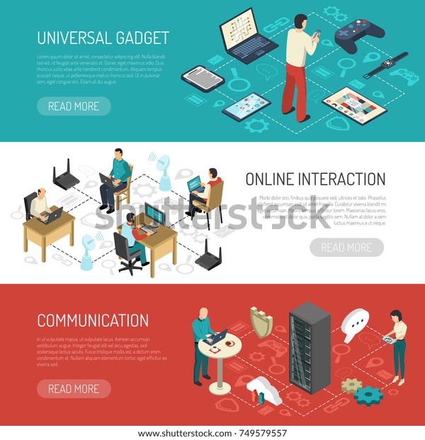 Internet Things Horizontal Banners Collection Isometric Stock Vector ...