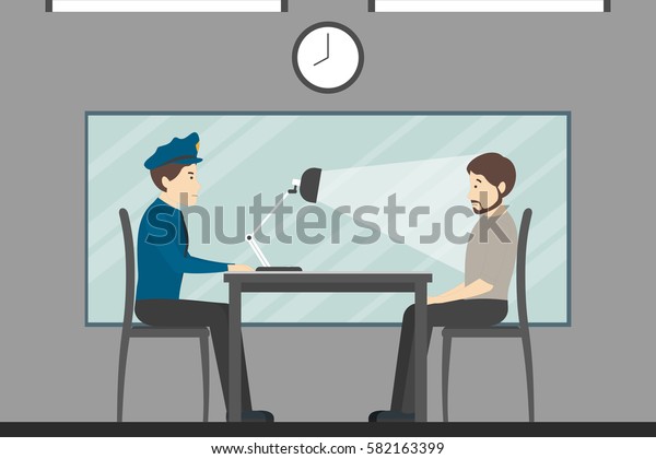 Interrogation Guilty Man Police Station Investigation Stock Vector ...