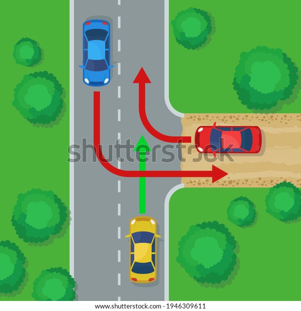 Intersection Main Asphalt Road Secondary Dirt Stock Vector (Royalty ...
