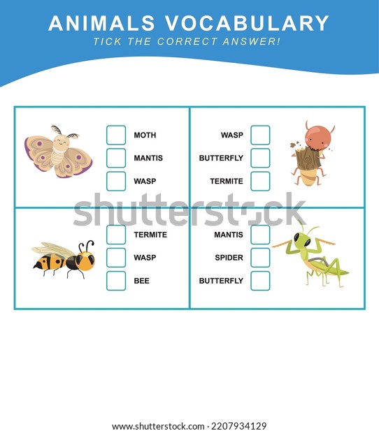 Introduction Insect Worksheet Toddlers Tick Correct Stock Vector ...
