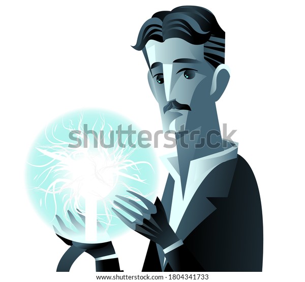 genio del inventor con experimento de electricidad de bombillas