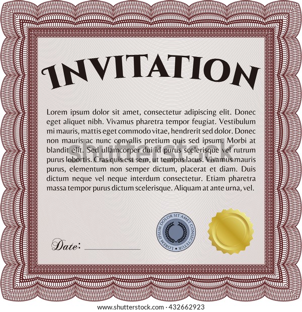 Invitation Template Cordial Design Easy Print Stock Vector (Royalty ...