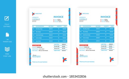 Invoice Design Template Red Sky Blue Stock Vector (Royalty Free ...