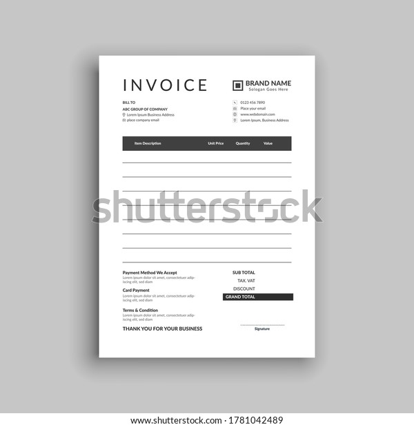 Invoice Template Classy Black White Business Stock Vector (Royalty Free ...