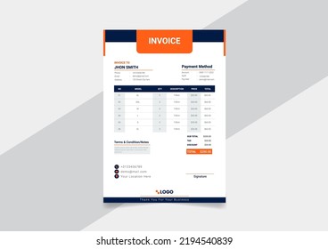 Invoice Vector Template Design Orange Theme Stock Vector (Royalty Free ...