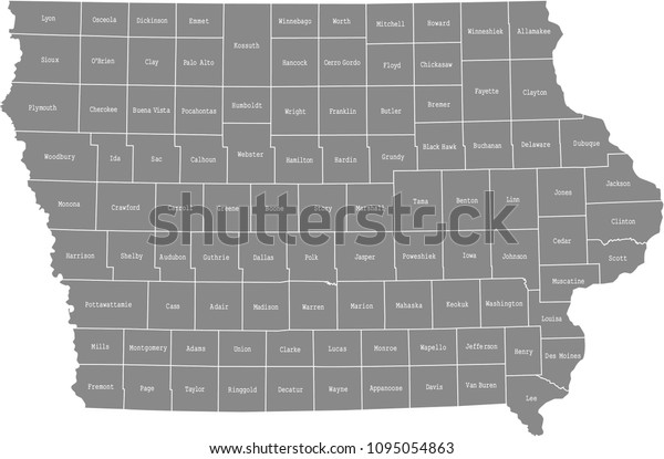 Iowa County Map Names Labeled Iowa 스톡 벡터(로열티 프리) 1095054863 | Shutterstock