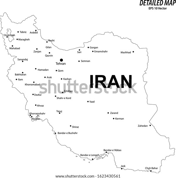 Iran Detailed Map Black Line Design Stock Vector (Royalty Free ...
