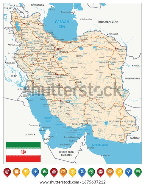 Iran Road Map Colored Map Icons Stock Vector (Royalty Free) 1675637212