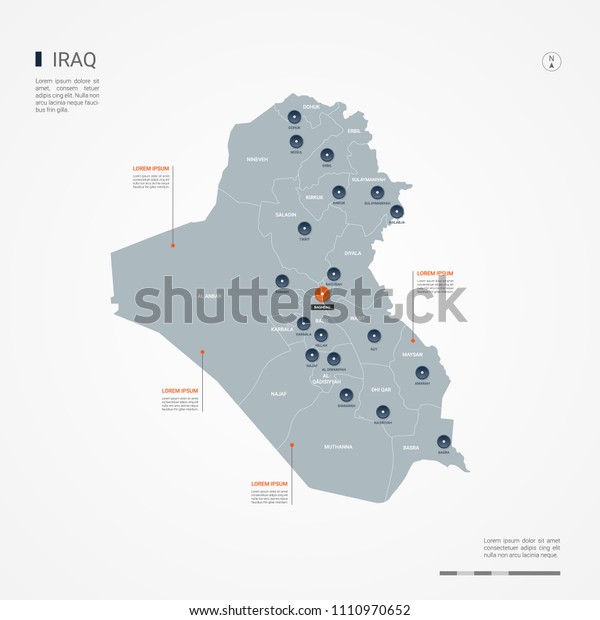 Iraq Map Borders Cities Capital Baghdad Stock Vector (Royalty Free ...