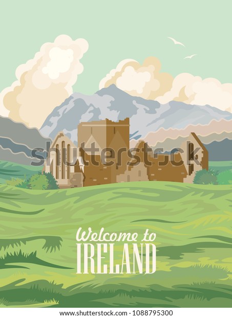 Ireland Vector Illustration Landmarks Irish Castle Stock Vector ...