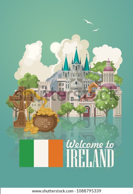 Ireland Vector Illustration Landmarks Irish Castle Stock Vector ...