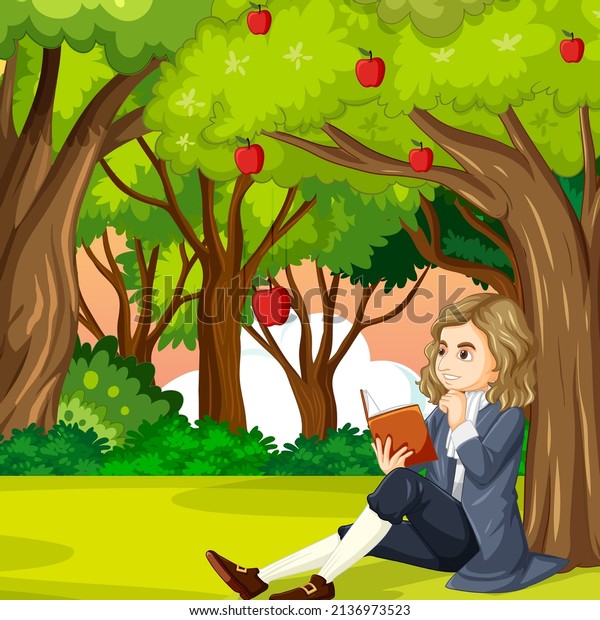 Isaac Newton Sitting Under Apple Tree Stock Vector (Royalty Free ...