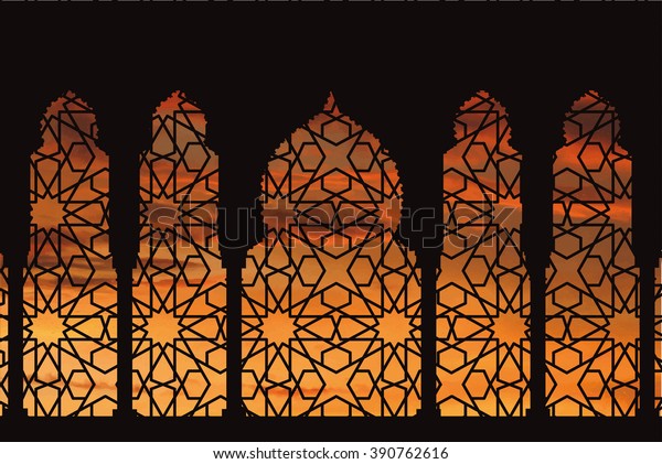 Islamarabic Muslim Pattern Background Orange Sunset Stock Vector ...