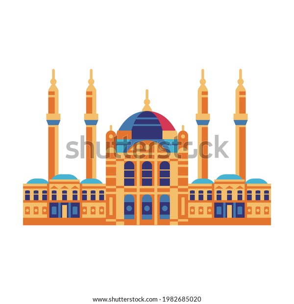 Islamic Dome Minarets Famous Architectural Tourist Stock Vector ...