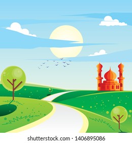 Islamic Mosque Building Beautiful Scenery Background Stock Vector ...