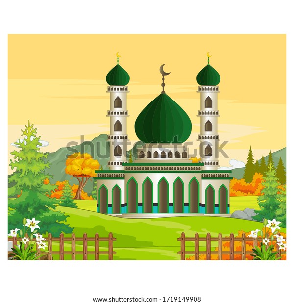 Islamic Mosque Buildings Cartoon Vector Illustration Stock Vector ...