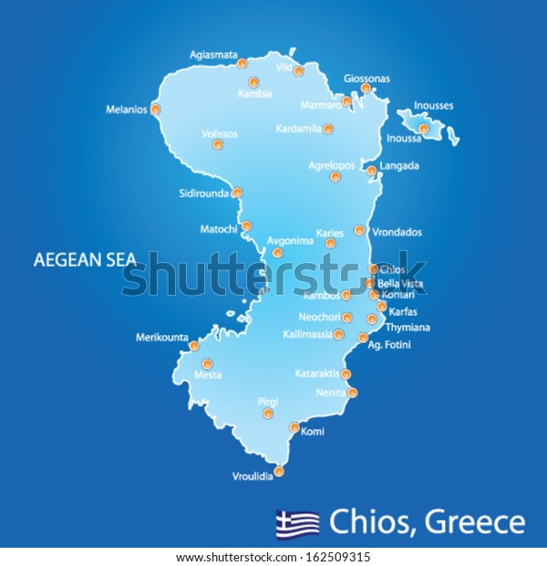 Island Chios Greece Map On Blue Stock Vector (Royalty Free) 162509315